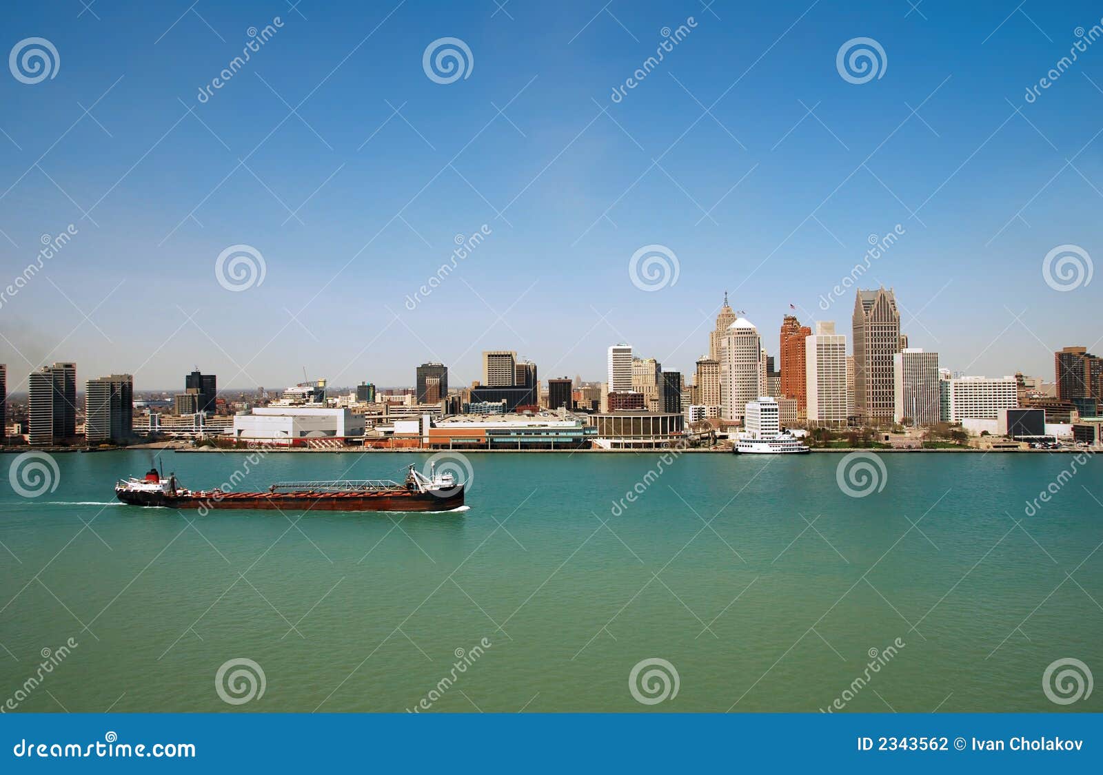 Panorama of Detroit Skyline Stock Photo - Image of coastal, downtown ...