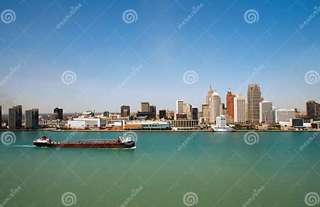 Panorama of Detroit Skyline Stock Photo - Image of coastal, downtown ...