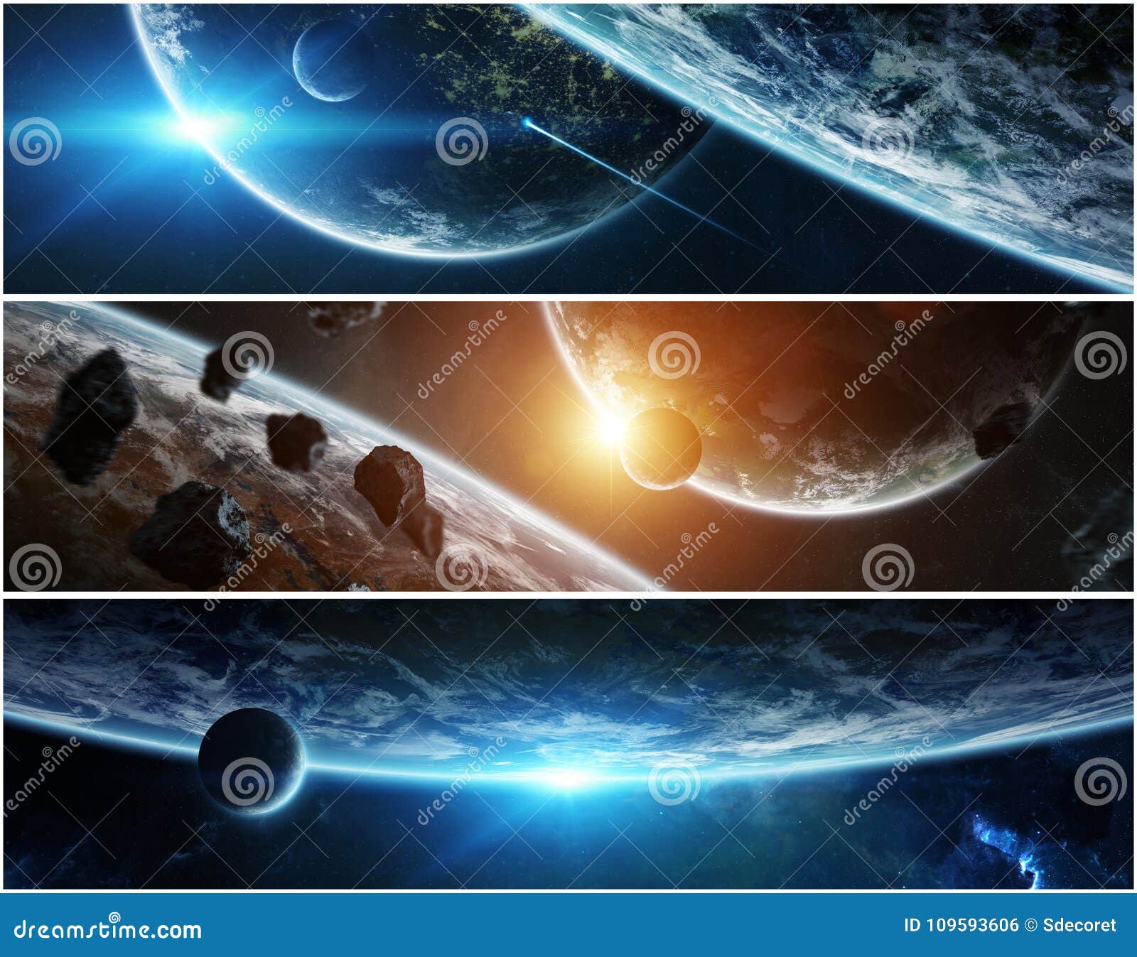 Panorama of Distant Planet System in Space 3D Rendering Elements Stock ...