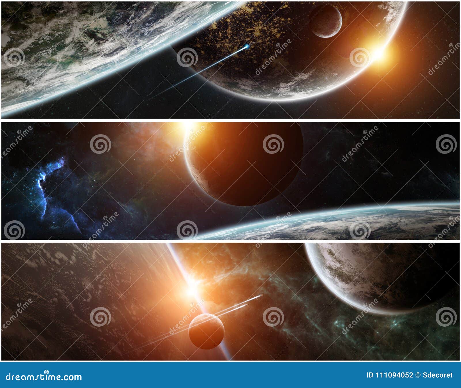 Panorama of Distant Planet System in Space 3D Rendering Elements Stock ...