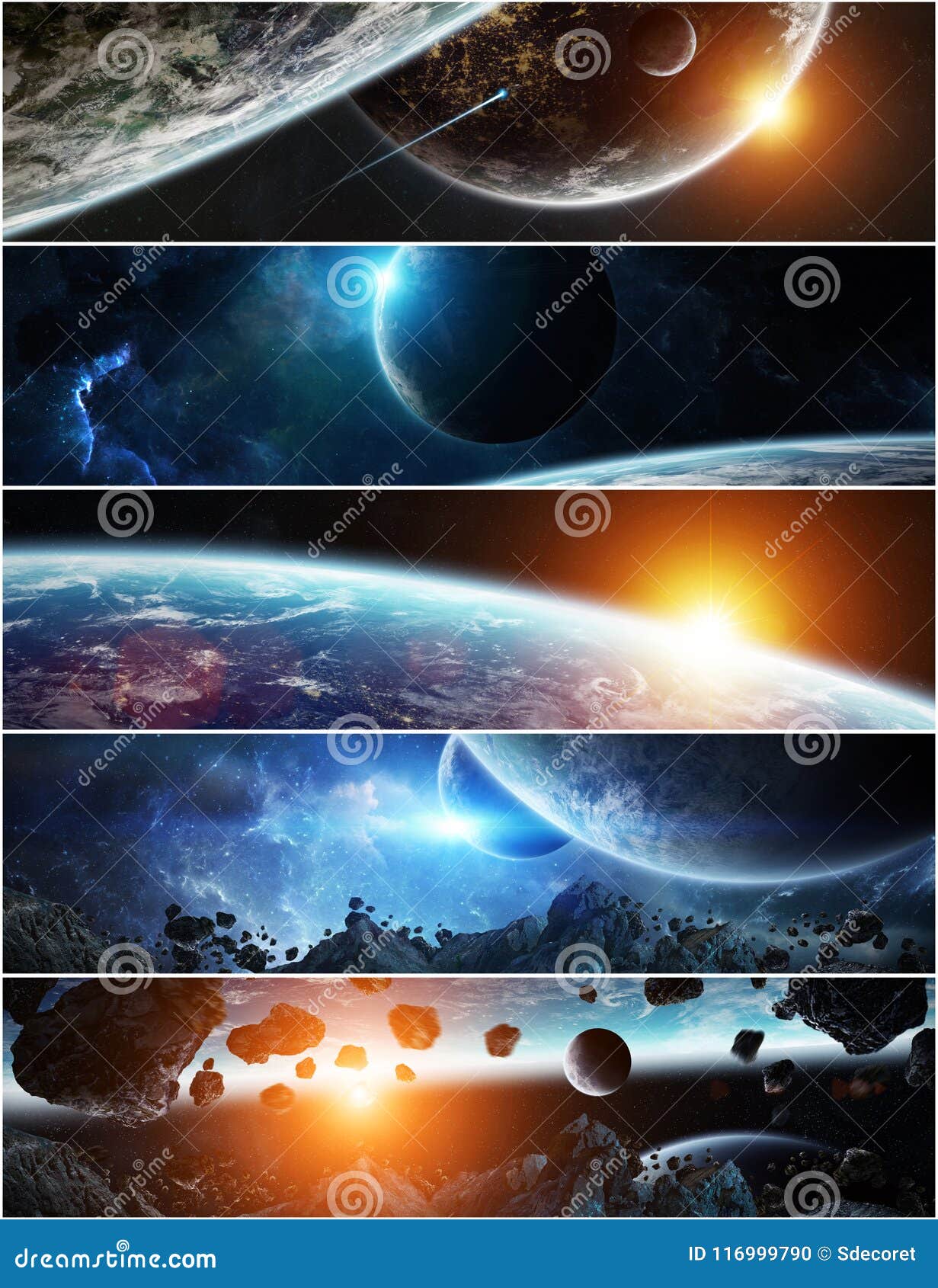Panorama of Distant Planet System in Space 3D Rendering Elements Stock ...