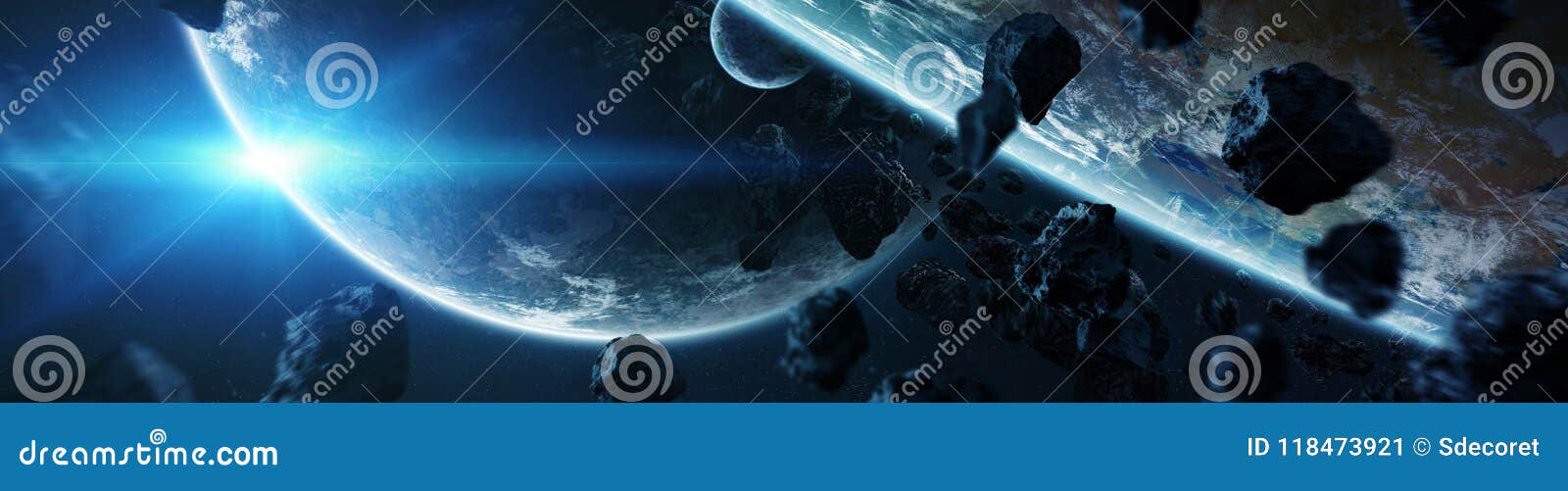 Panorama of Distant Planet System in Space 3D Rendering Elements Stock ...