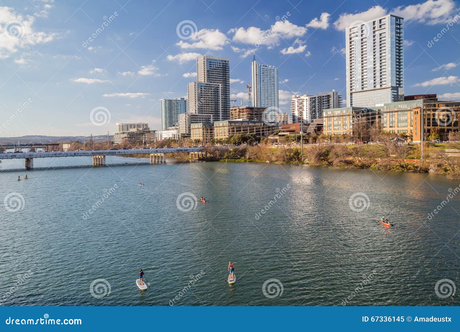 Panorama of Downtown Austin and People Kayaking at Colorado River ...
