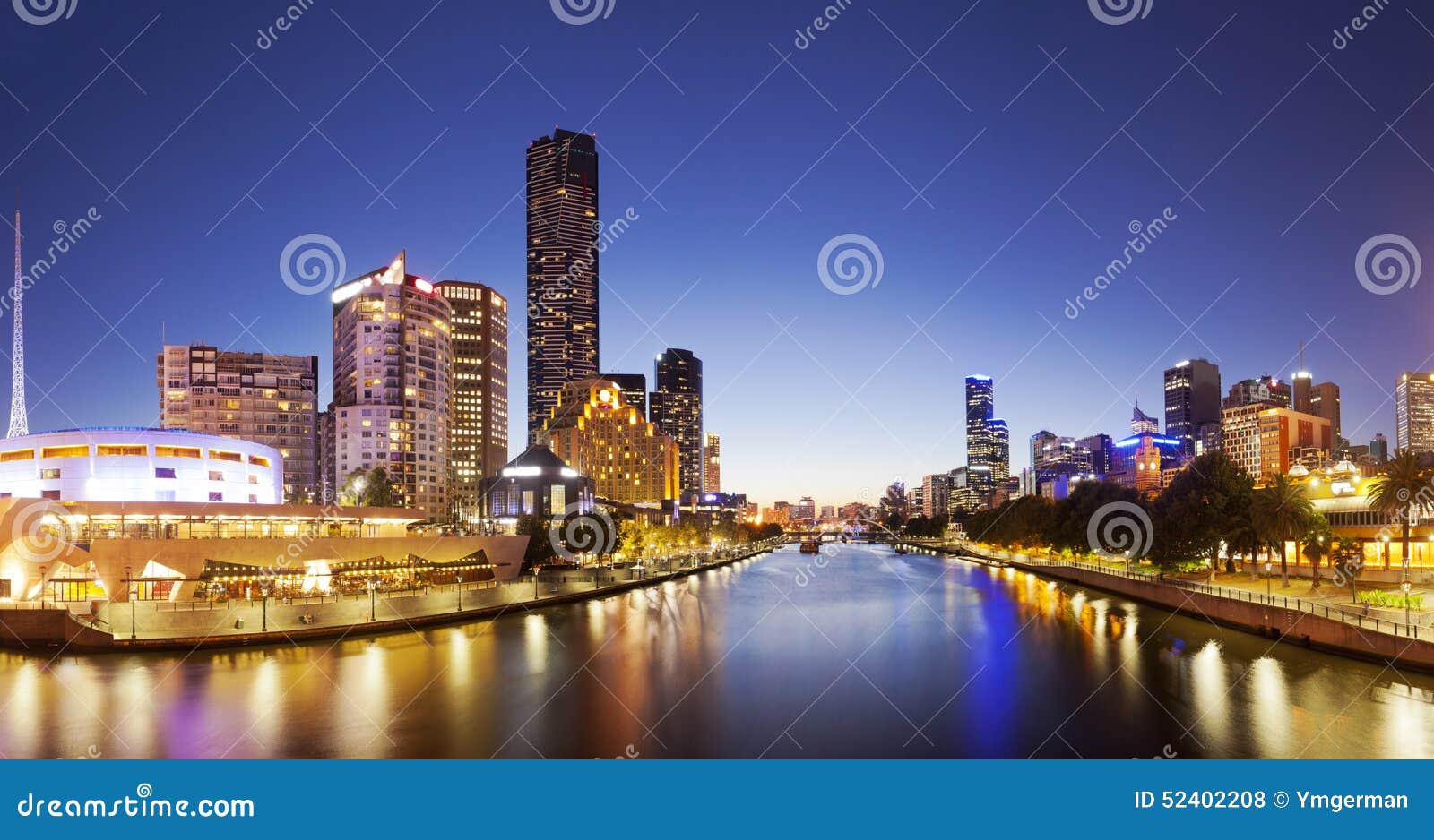 Panorama of Downtown Melbourne at Night Stock Photo - Image of tall ...