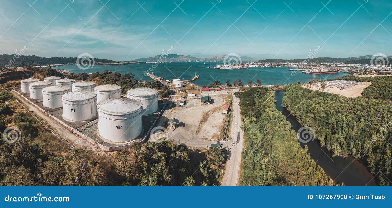 Panorama Drone View of Factory in the Bay Stock Photo - Image of color ...