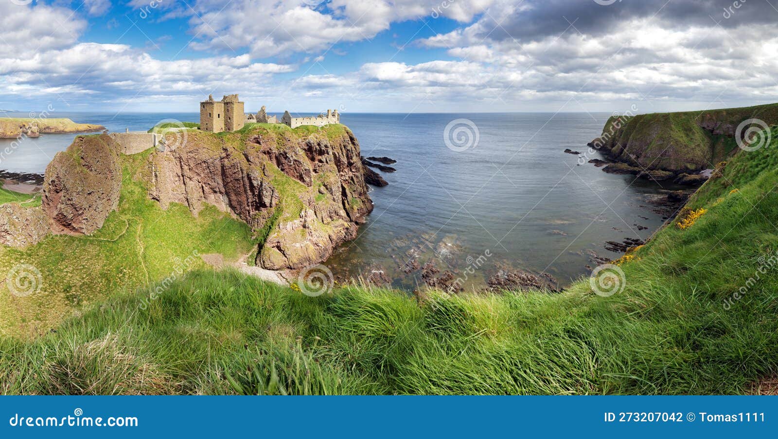 Panorama of Dunnottar Castle with Sea Coast in Scotland Stock Photo ...