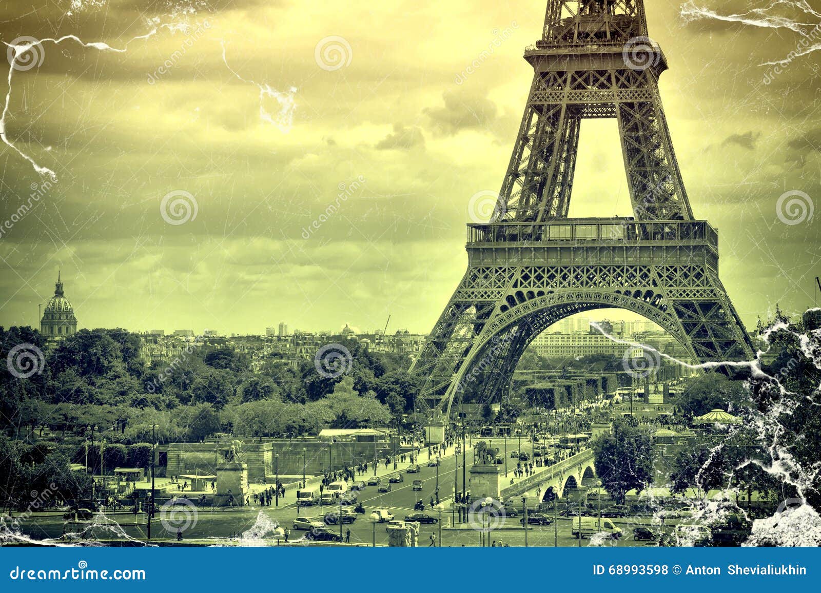 Panorama Eiffel Tower In Paris. Vintage View. Retro Style. Stock Photo ...