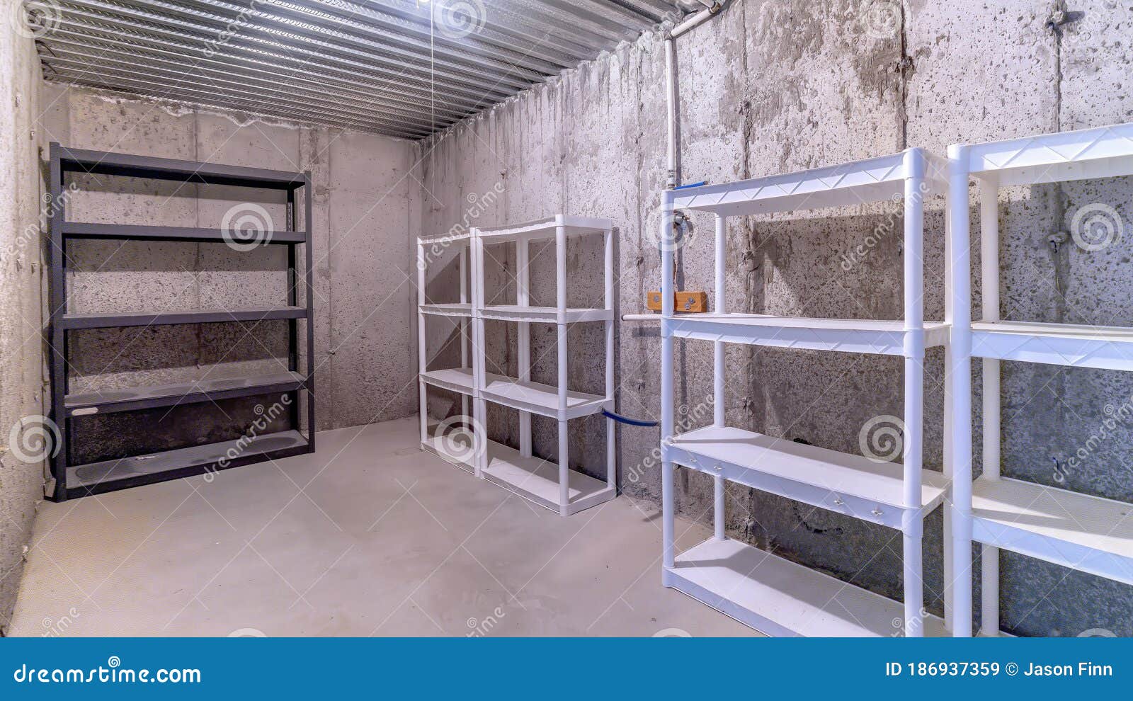 Panorama Empty Multi Layer Metal Racks Inside a Storage Room with ...
