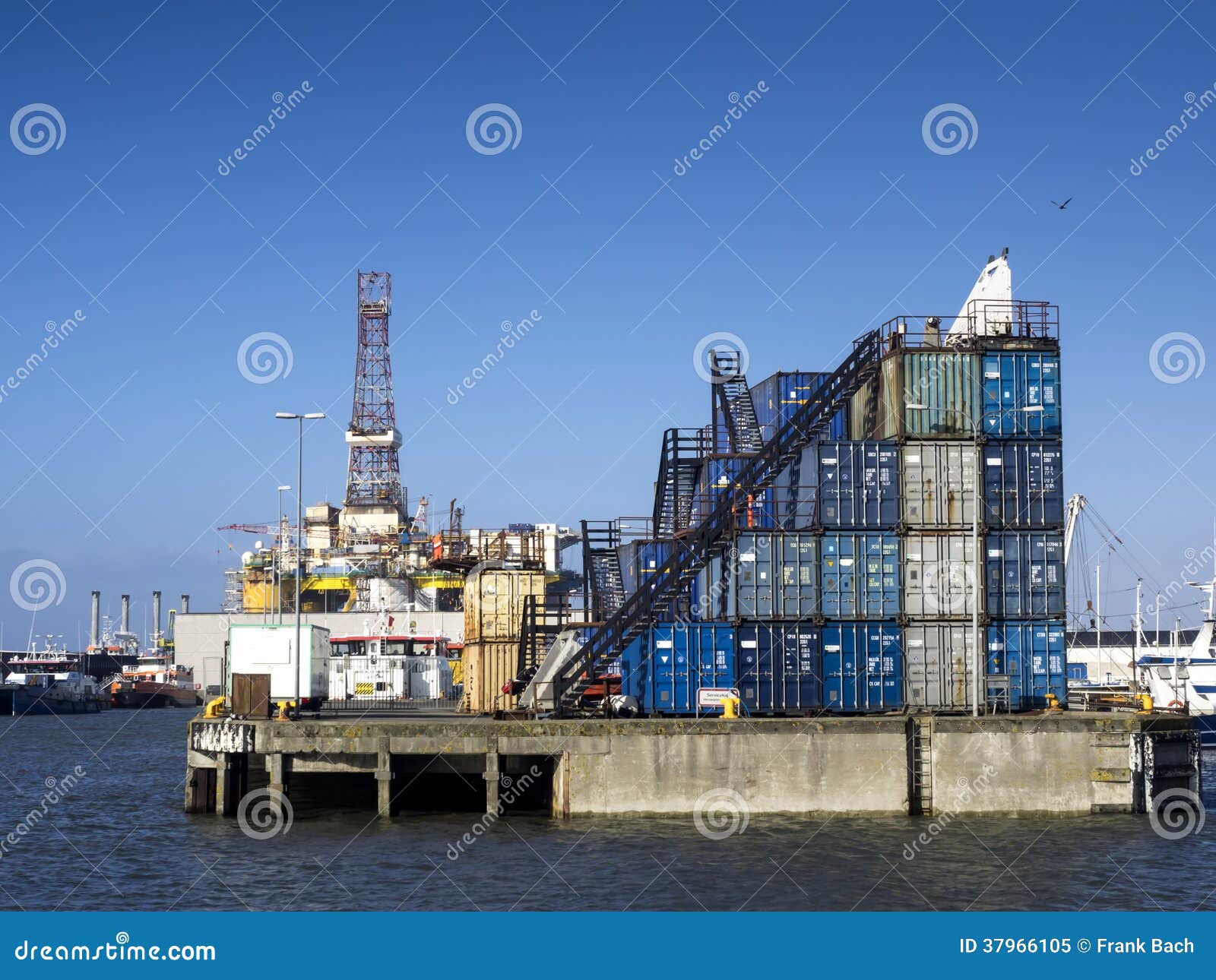 Panorama of Esbjerg Oil Harbor with Rig, Denmark Stock Image - Image of ...