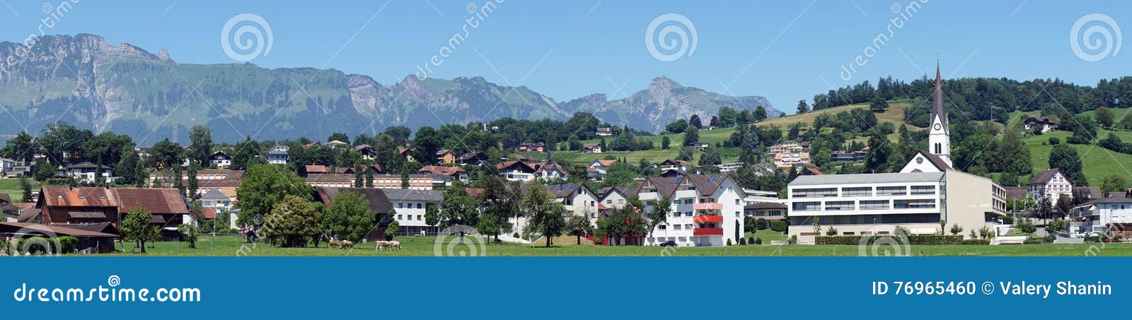 Panorama of Eschen editorial image. Image of tree, hill - 76965460