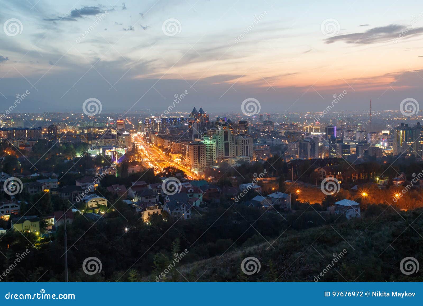 Panorama of the Evening Almaty Stock Photo - Image of cityscape ...