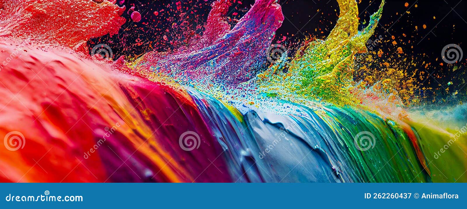 Panorama Exploding Liquid Paint in Rainbow Colors with Splashes Header ...