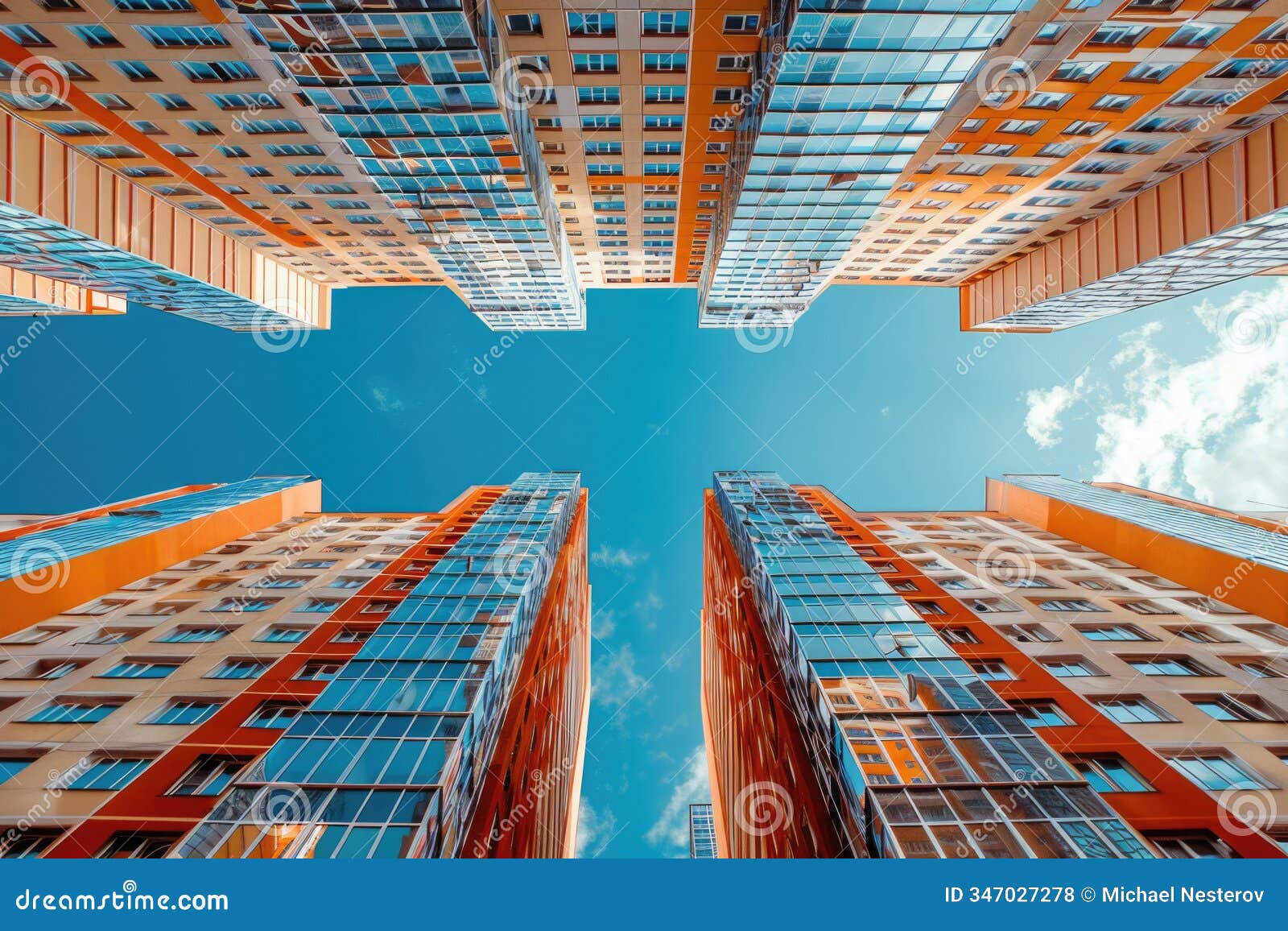 Panorama Facade of a Multi-storey Modern House, Bottom View Stock Photo ...