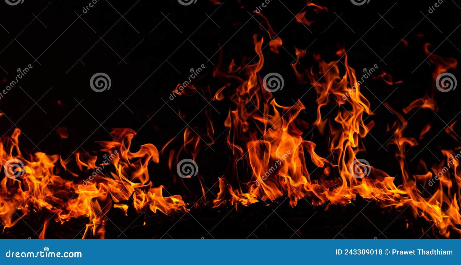 Panorama Fire Flames On Black Background.global Warming Concept ...