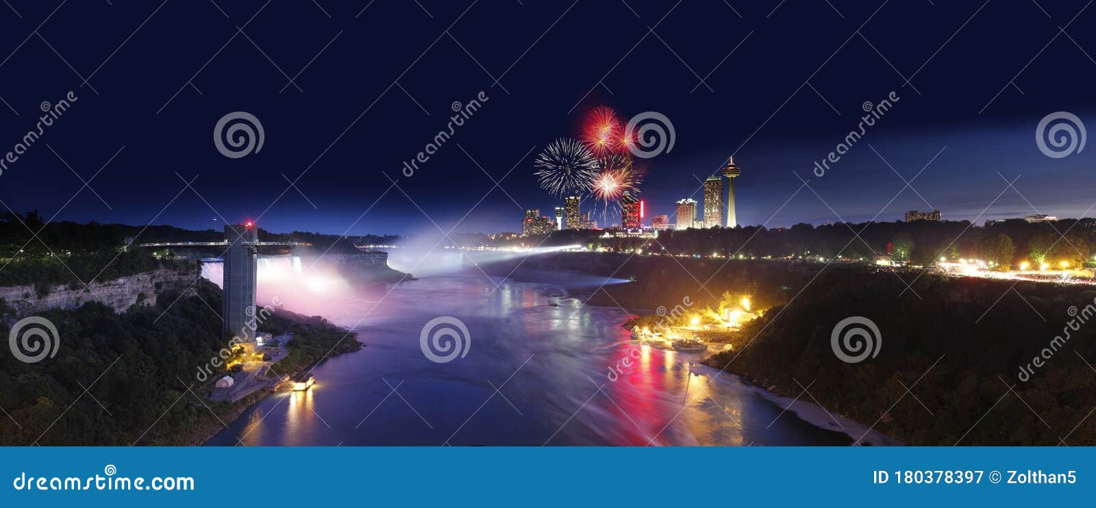 Panorama Fireworks at Niagara Falls, Ontario Stock Image - Image of ...