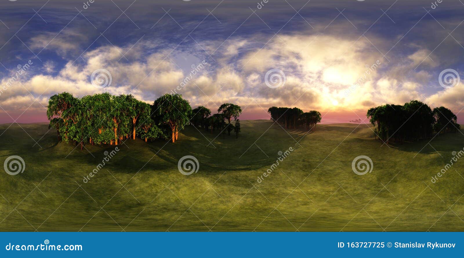 Panorama of a Flower Meadow, Flower Hills View. HDRI . Equidistant ...