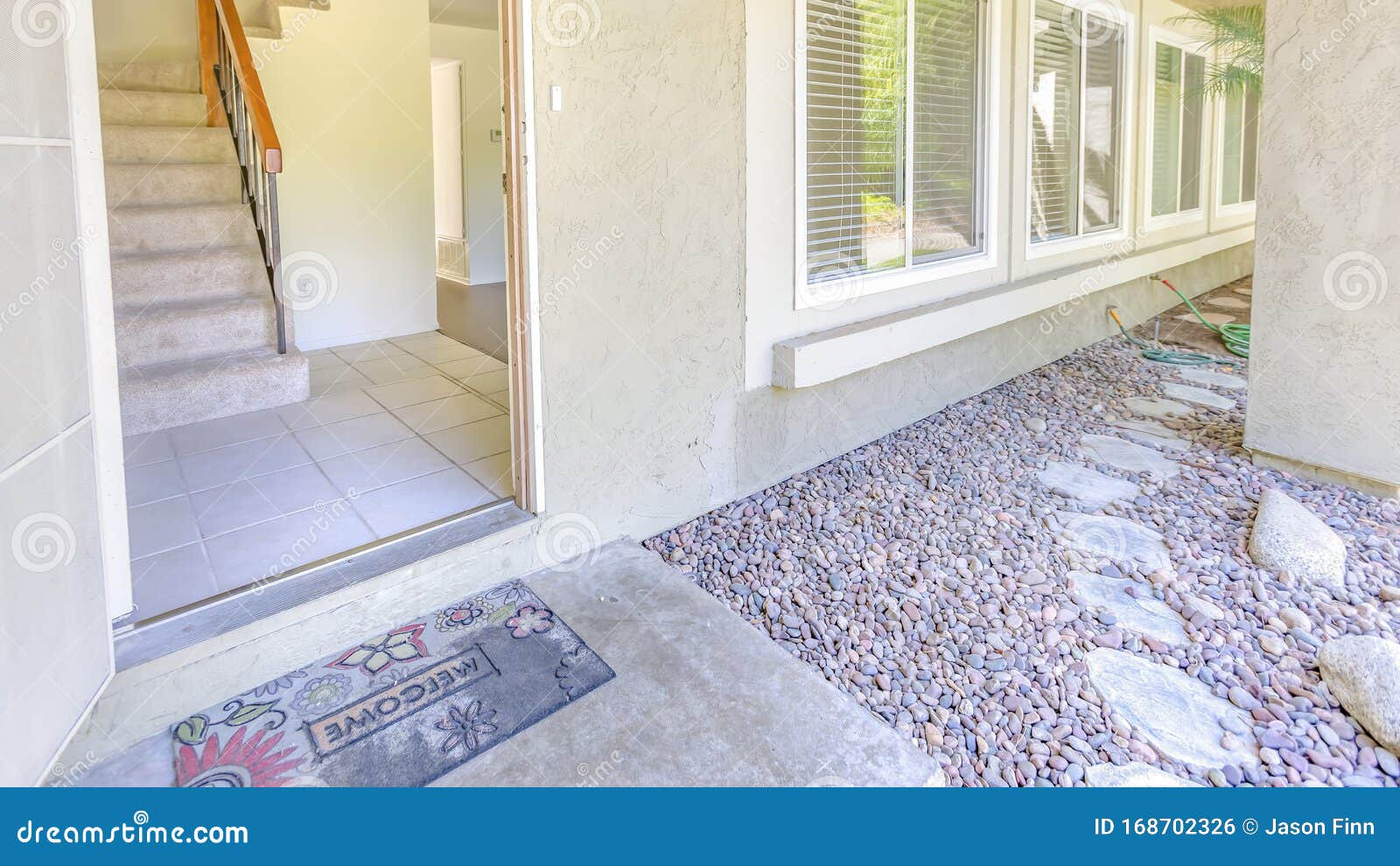 Panorama Frame Open Front Door Looking Up the Stairs Stock Photo ...