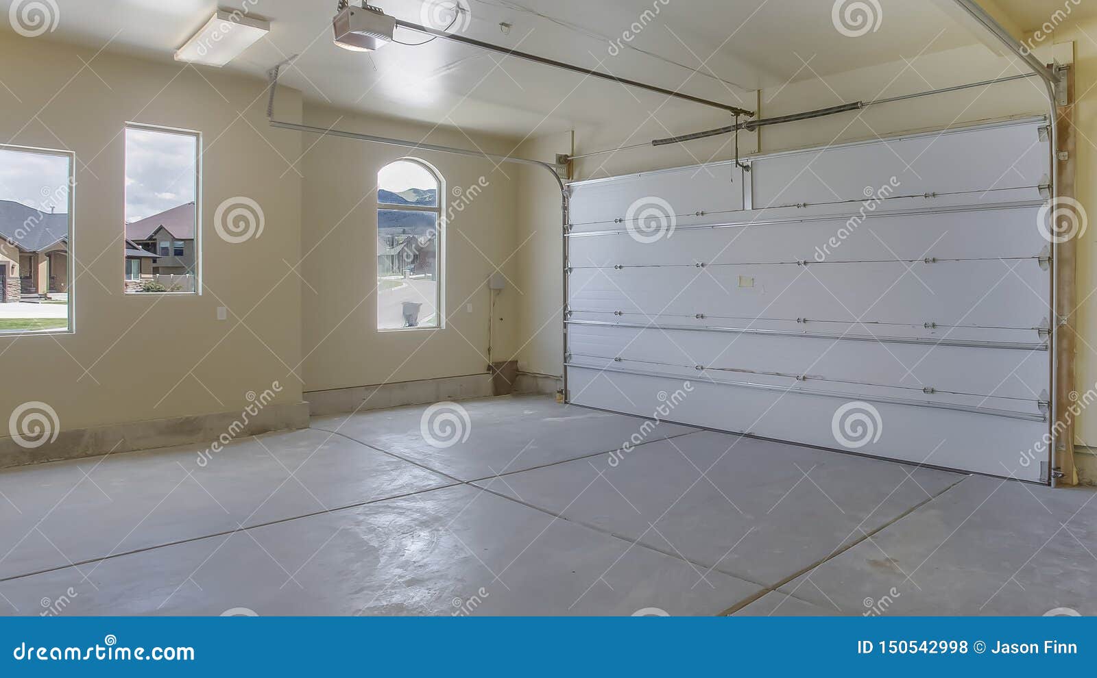 Panorama Frame Empty Garage with White Doors As Well As Arched and ...