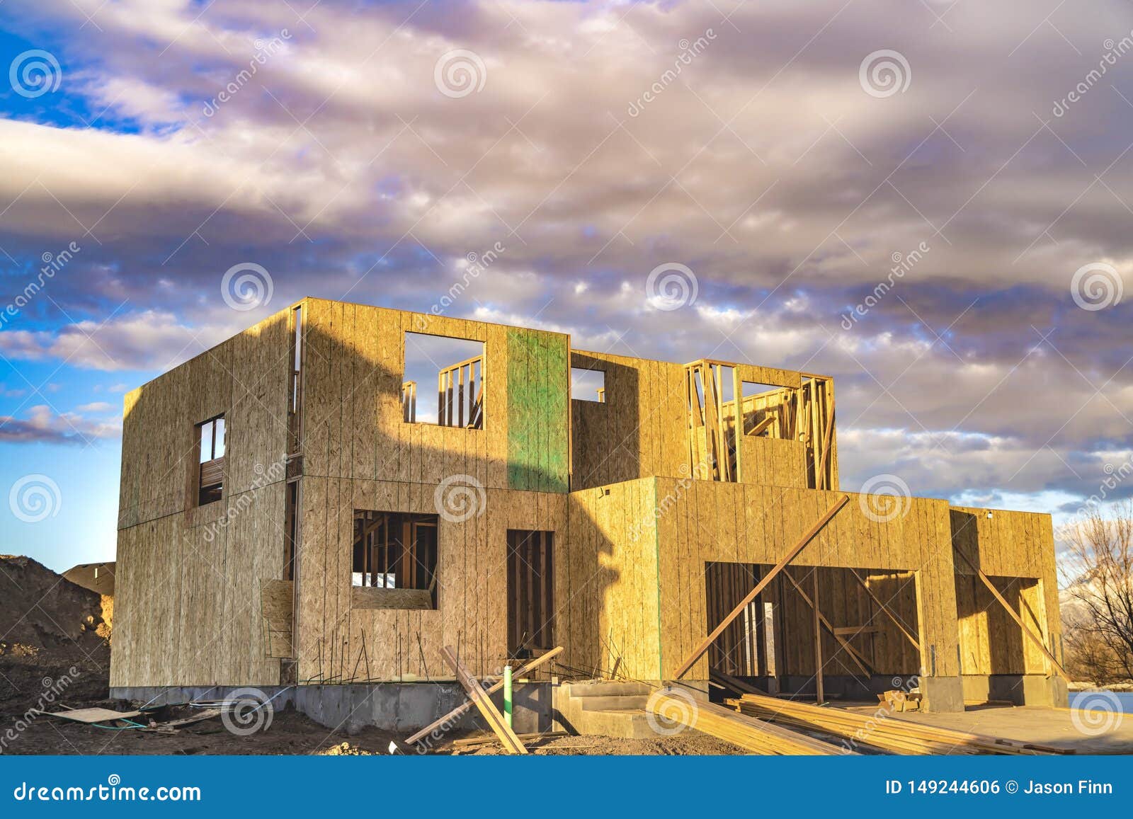 Panorama Frame Framework of an Unfinished House with No Roof at a ...