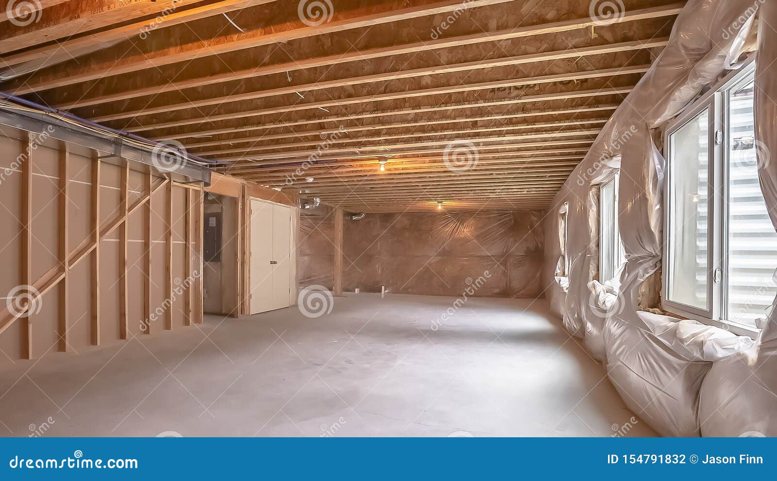 Panorama Frame New Home Interior Under Construction with the Wood ...