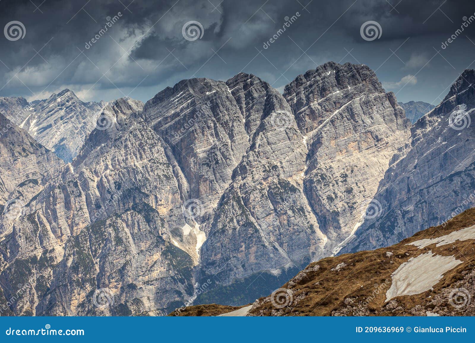 Panorama of Friuli Dolomites Mountain Range with Dramatic Cloudy Sky ...