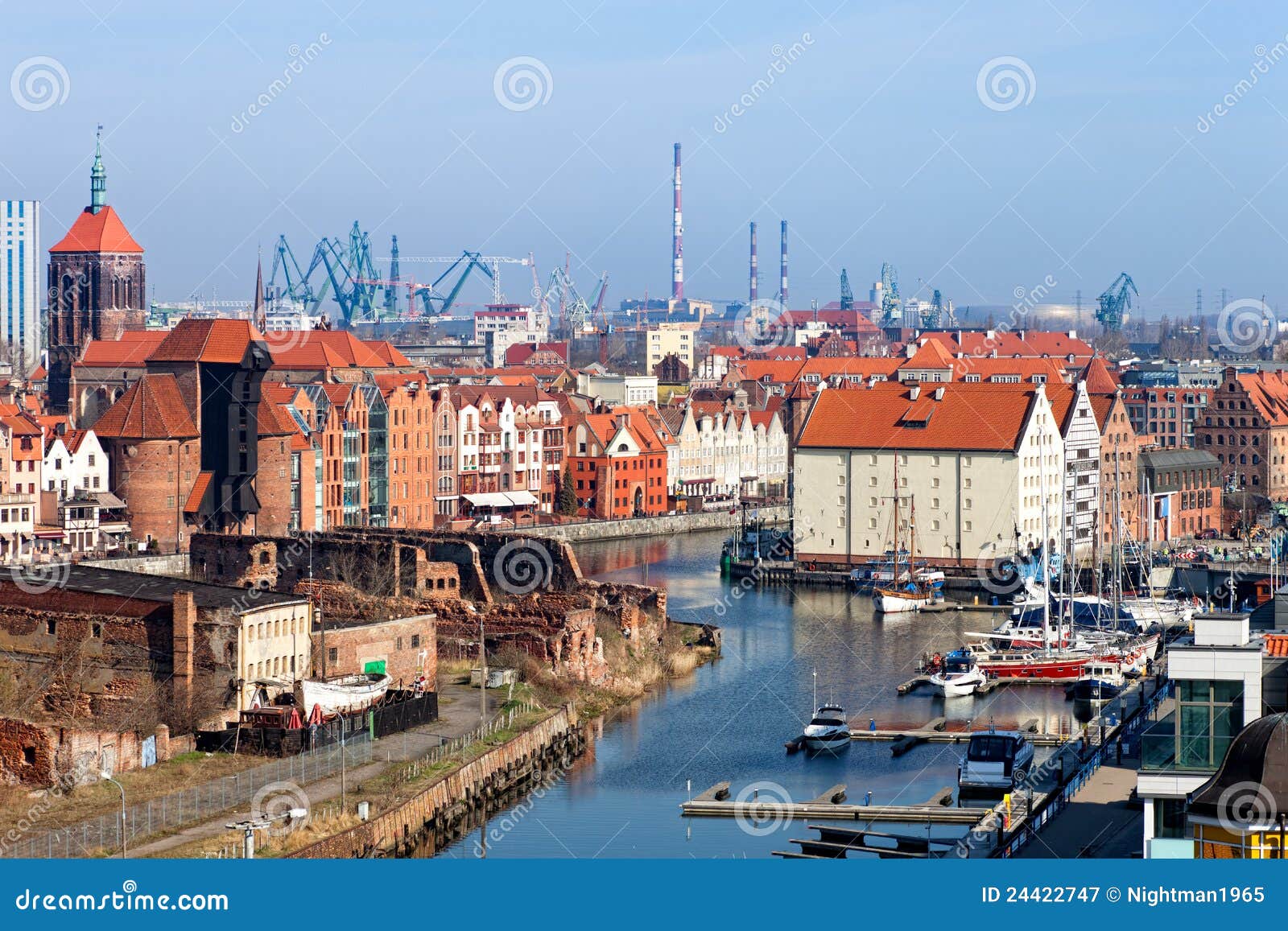 Panorama of Gdansk stock image. Image of famous, buildings - 24422747