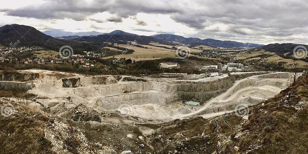 Panorama of the Giant Limestone Pit. Thousands Birches on the Cliffs ...