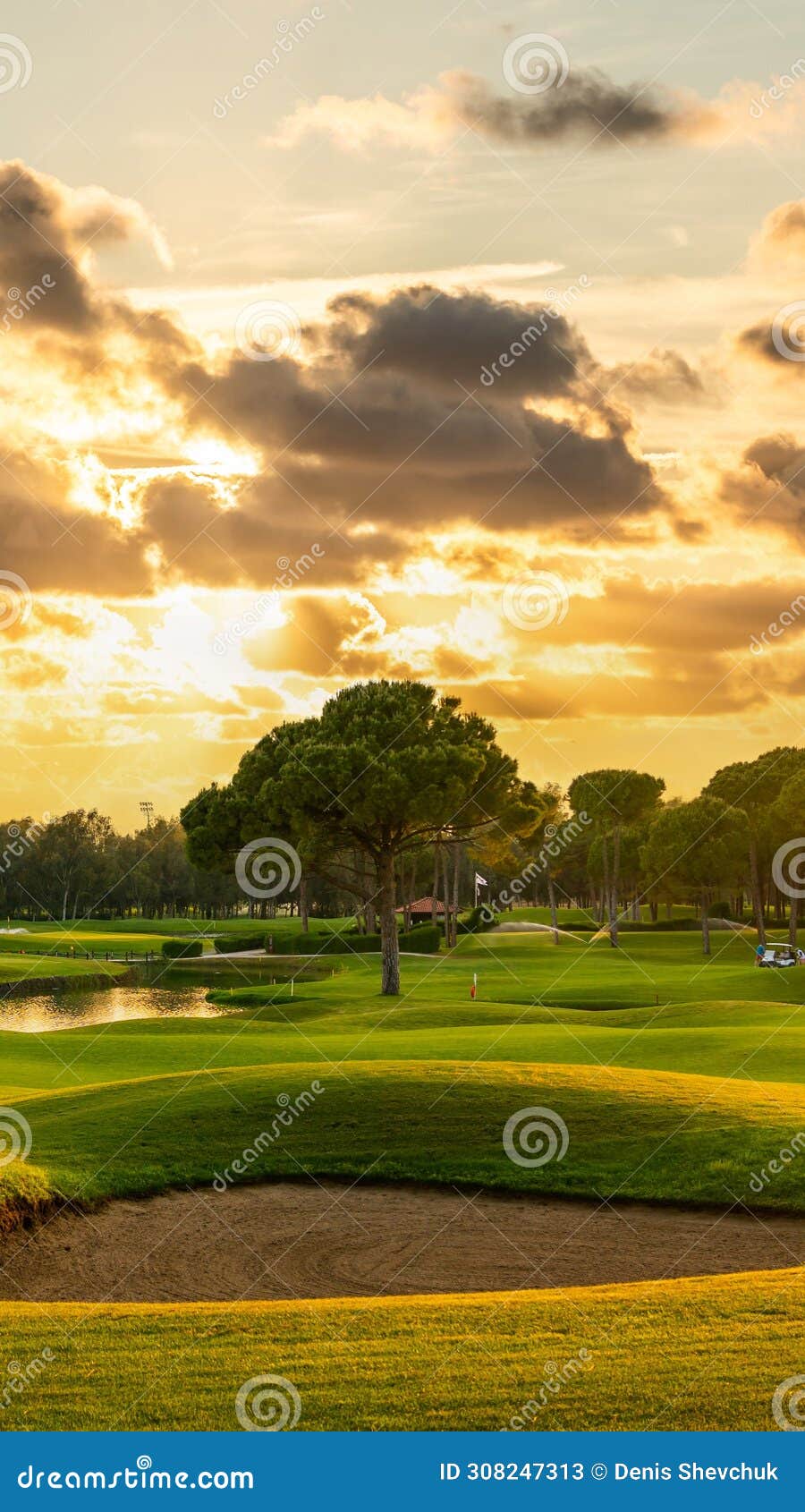 Panorama Golf Course with a Sand Bunker in the Center. Dramatic Clouds ...