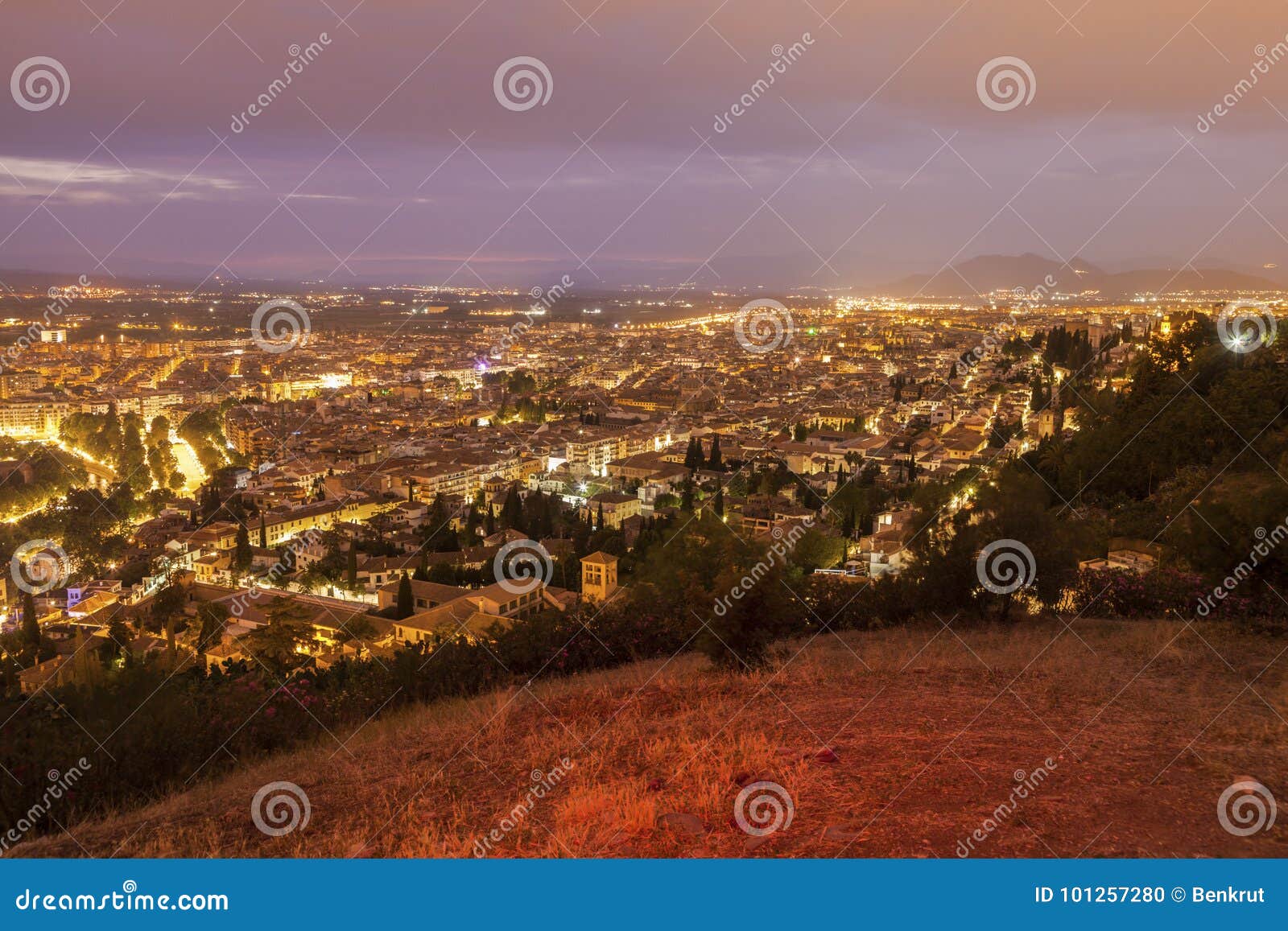 Panorama of Granada at Sunset Stock Photo - Image of culture, evening ...