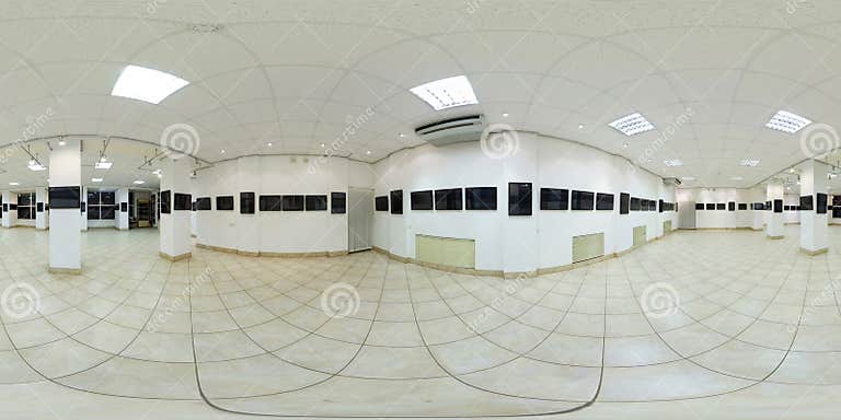 360 Panorama in Hall Room of Exhibition Gallery with Empty Frames for ...