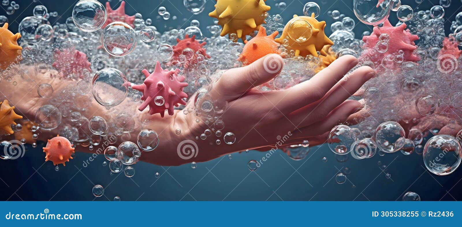 Hand in germ water. stock illustration. Illustration of hands - 305338255