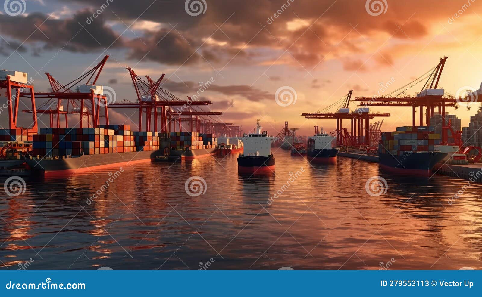 Panorama of the Harbor with Container Ships. Generative AI Stock Image ...