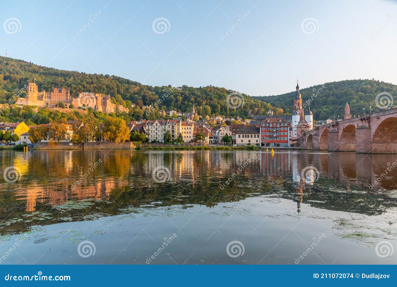 Panorama of Heidelberg Behind Neckar River, Germany Stock Photo - Image ...