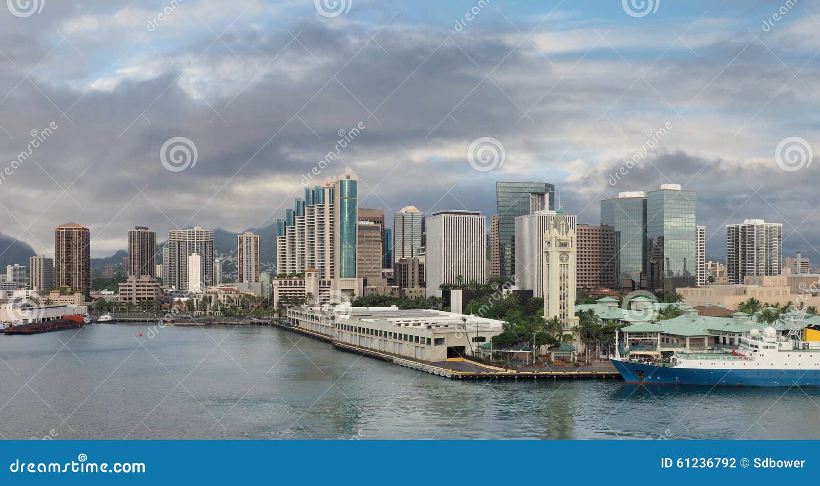 Panorama of Honolulu at Sunset Stock Photo - Image of tropical, skyline ...