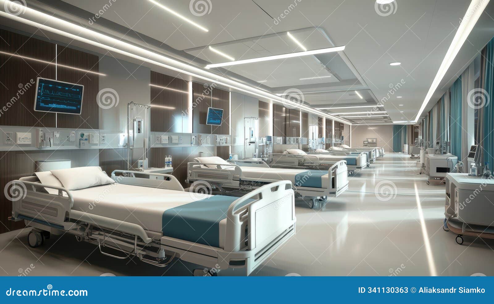 Panorama of Hospital Interior Design 3D Render Stock Illustration ...