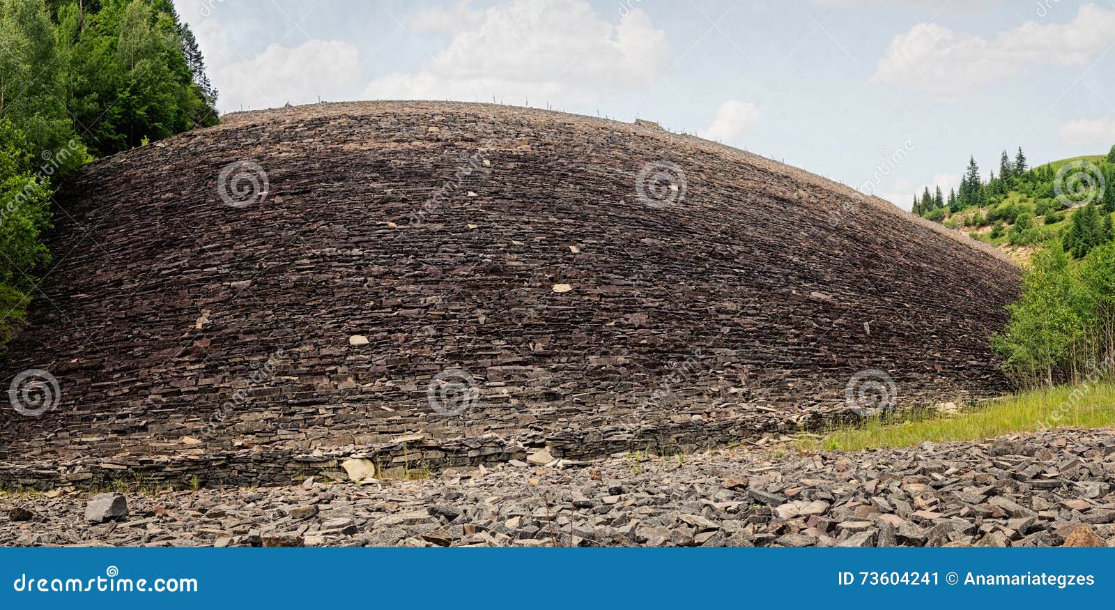 Panorama of a Huge Stone Wall Stock Image - Image of hill, impound ...