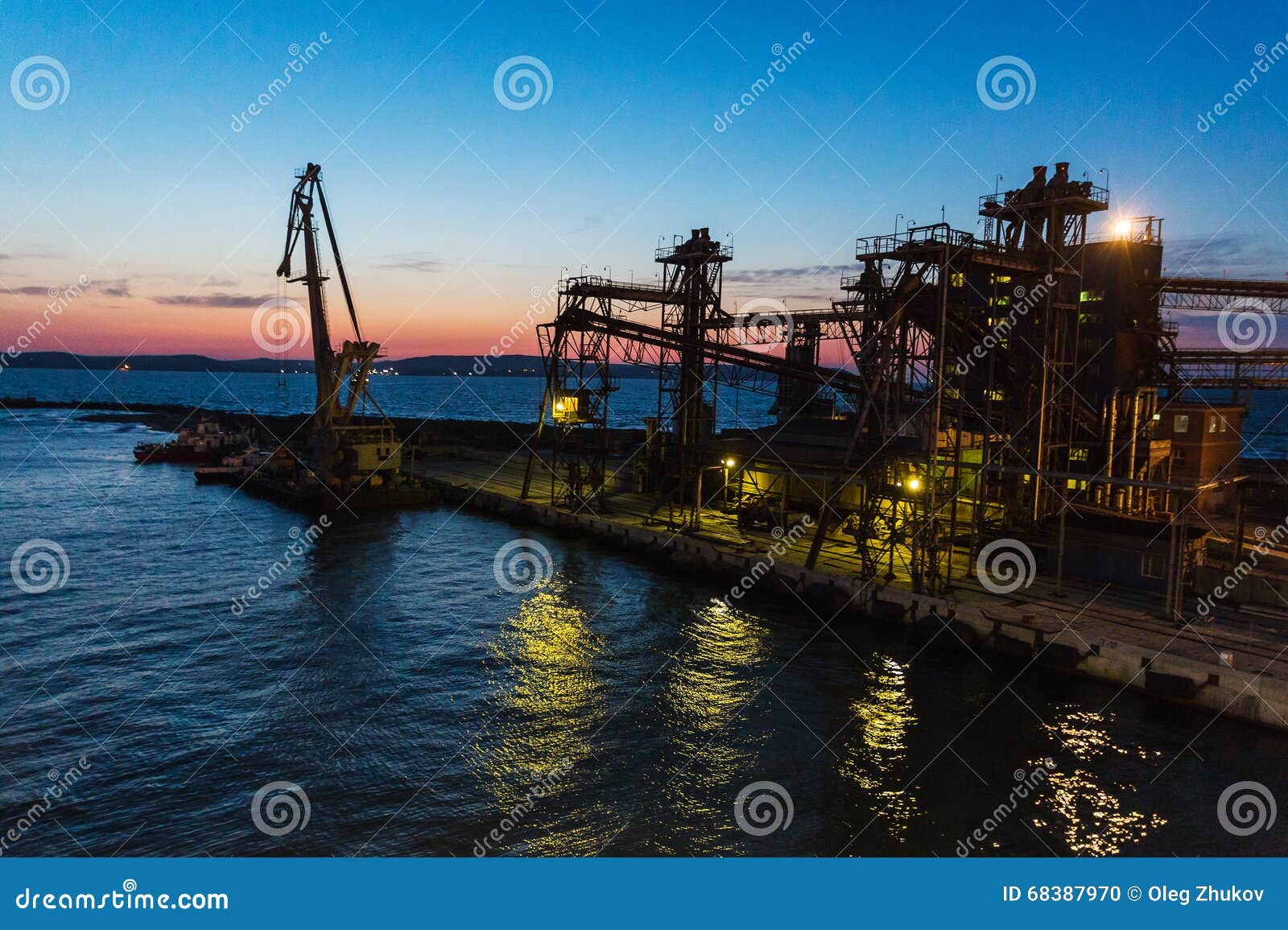 Panorama Image of the Illuminated Cargo Port in Crimea at Night Stock ...