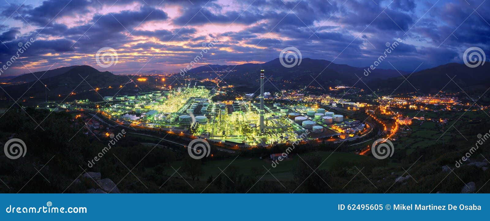 Panorama of Industrial Factory at Night Stock Image - Image of ...