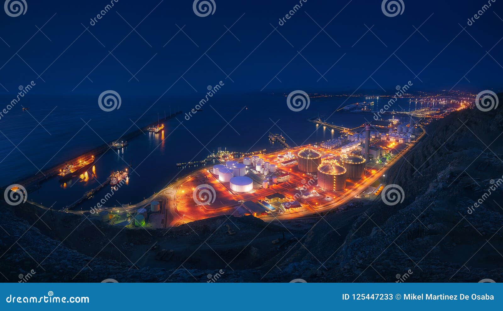 Panorama of Industrial Factory at Night Stock Image - Image of light ...