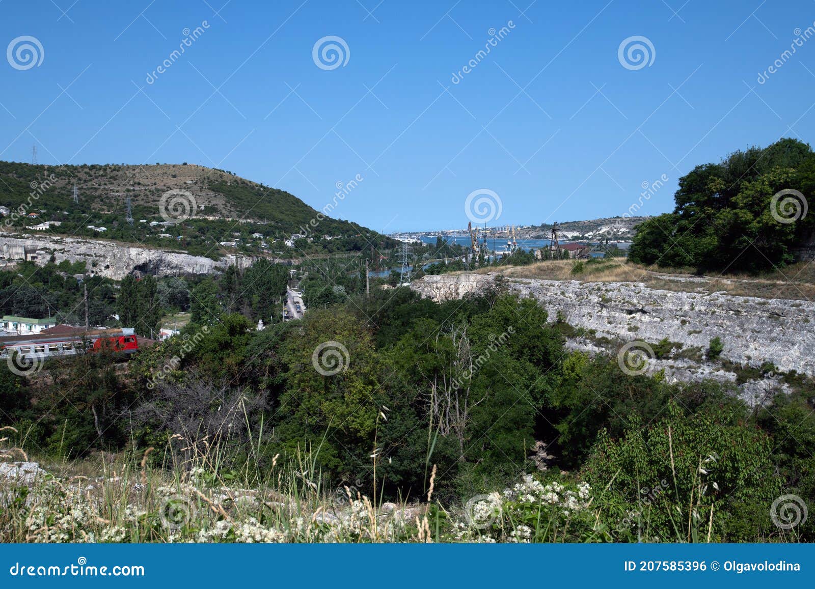 Panorama of Inkerman Bay with Cranes, Crimea Stock Photo - Image of ...