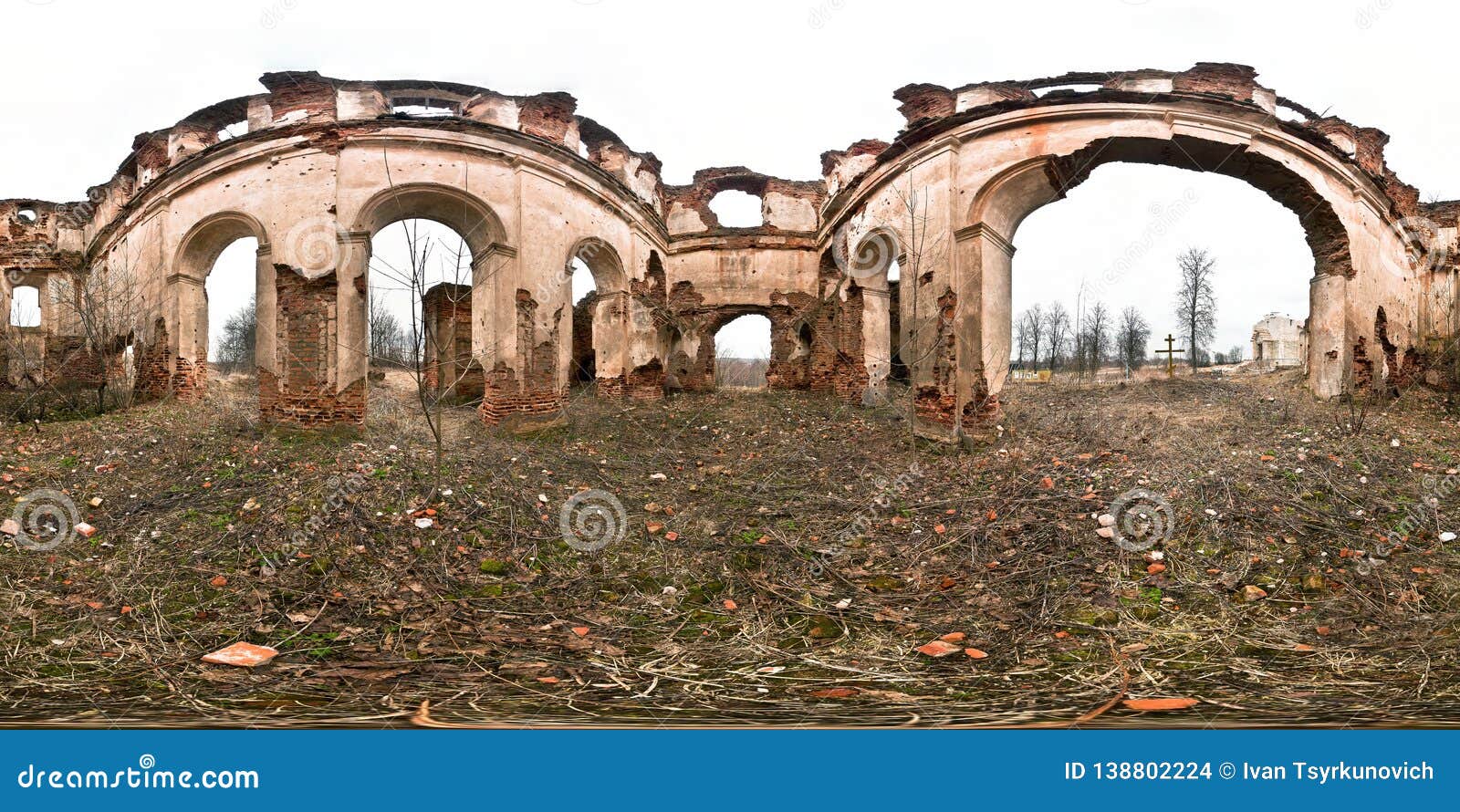 Panorama of Inside Destroyed Church. Full 360 Degree Panorama in ...