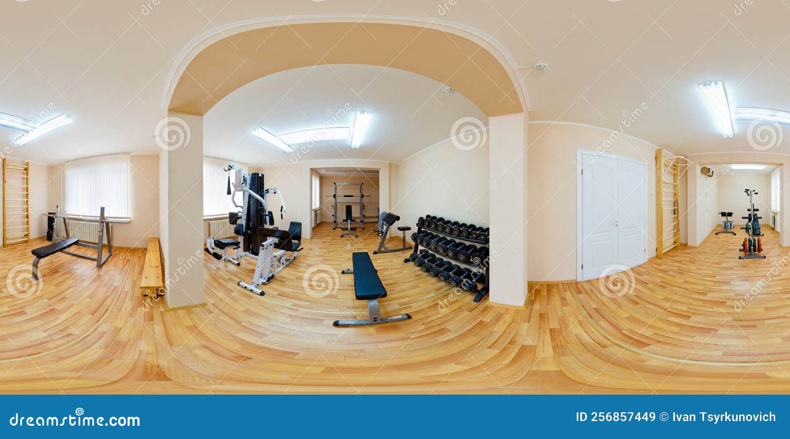 Panorama in Interior Gym with Exercise Machines. Full 360 by 180 Degree ...