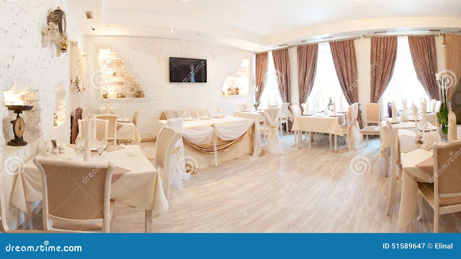 Panorama. Interior in Restaurant. Beige, Tables Stock Image - Image of ...