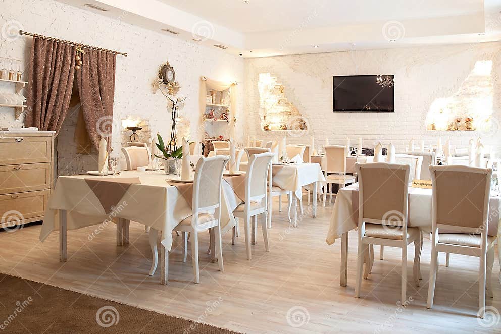 Panorama. Interior in Restaurant. Beige. Tables Stock Image - Image of ...