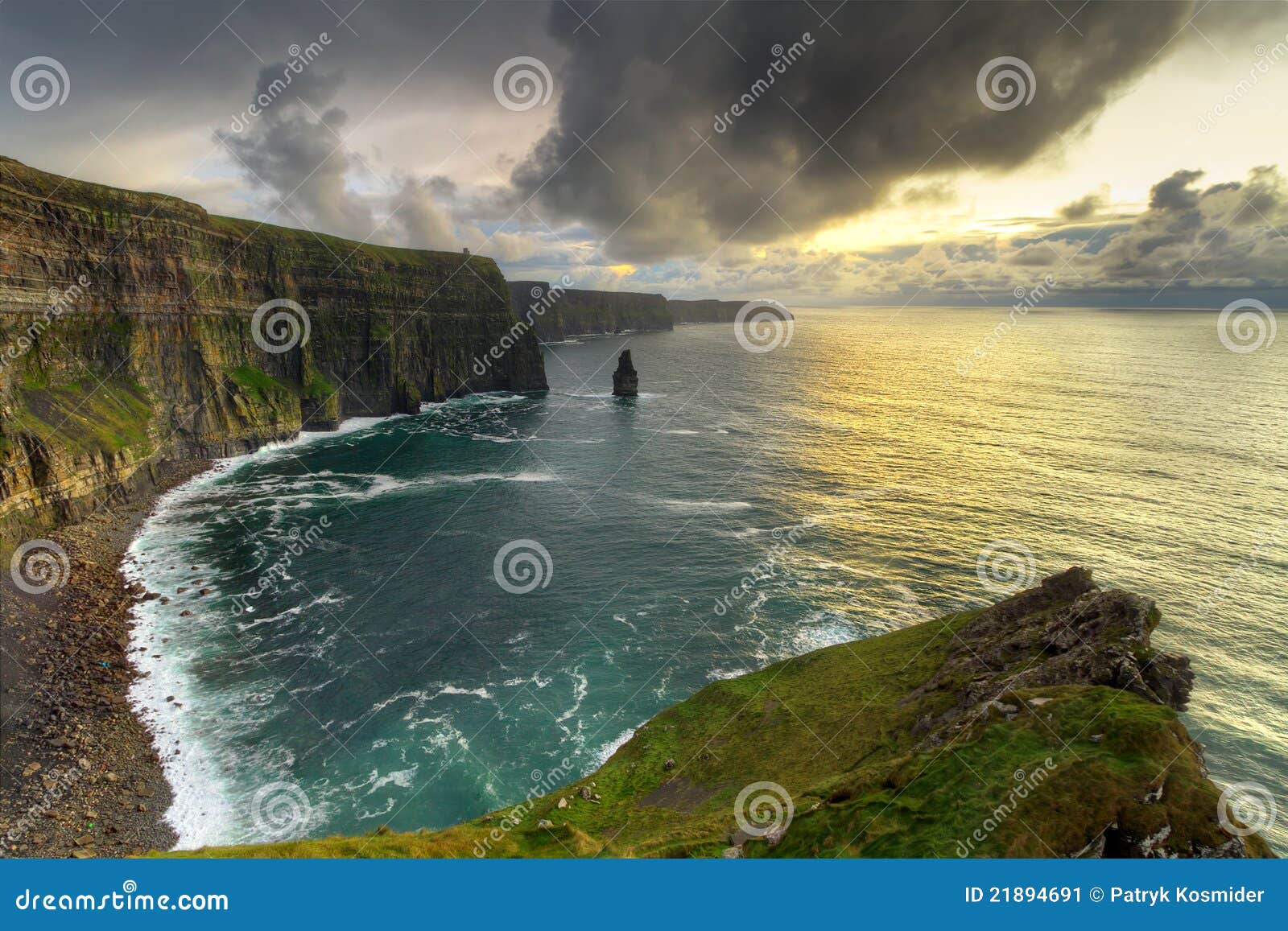 Panorama of Irish Cliffs at Sunset Stock Image - Image of irish, coast ...