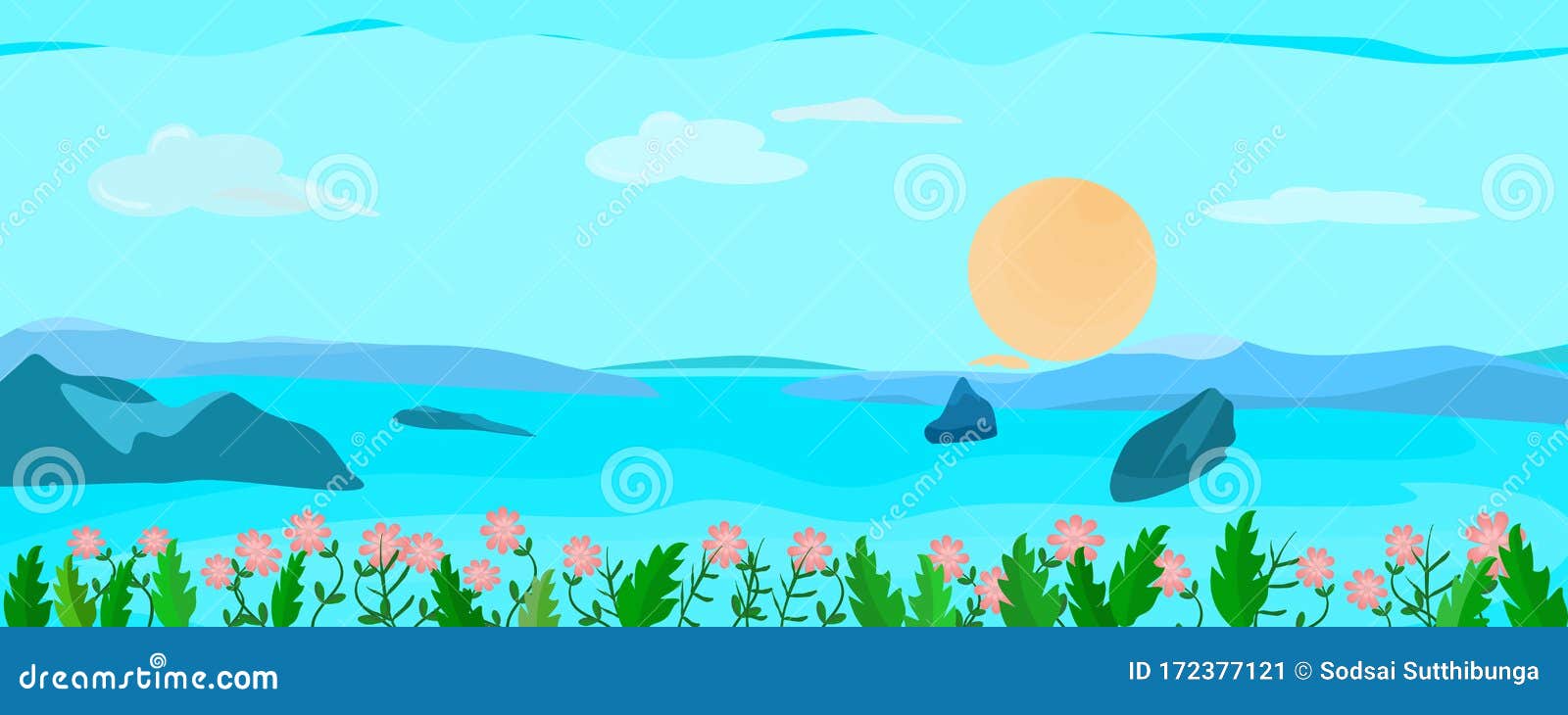 Panorama Island Vector Abstract Background Pattern Illustration Graphic ...
