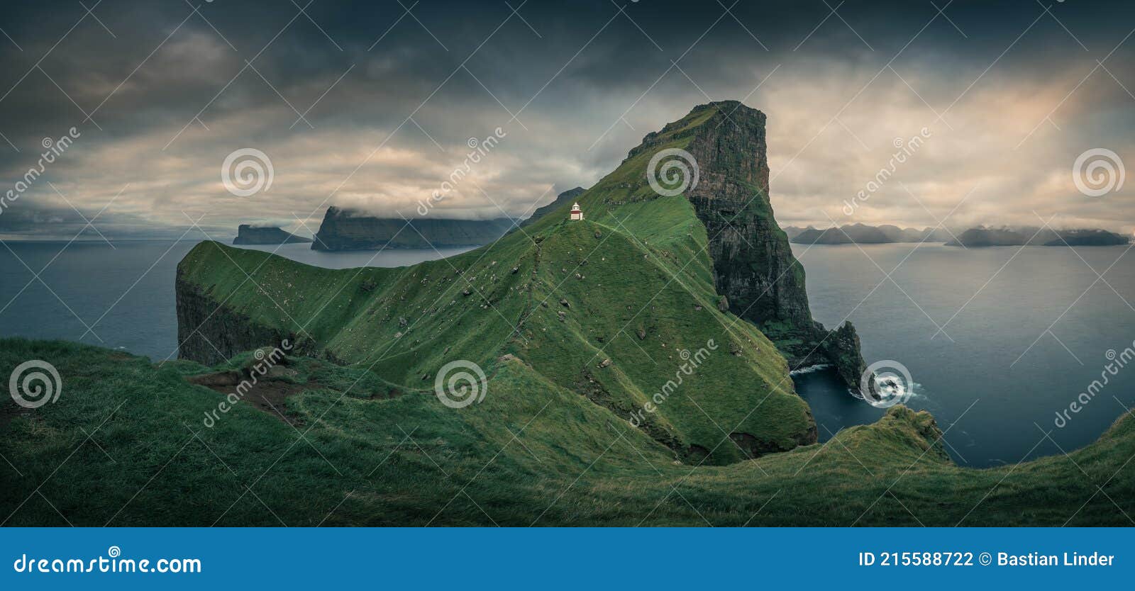 Panorama at Kalsoy Lighthouse with Steep Cliffs during Sunset, Faroe ...