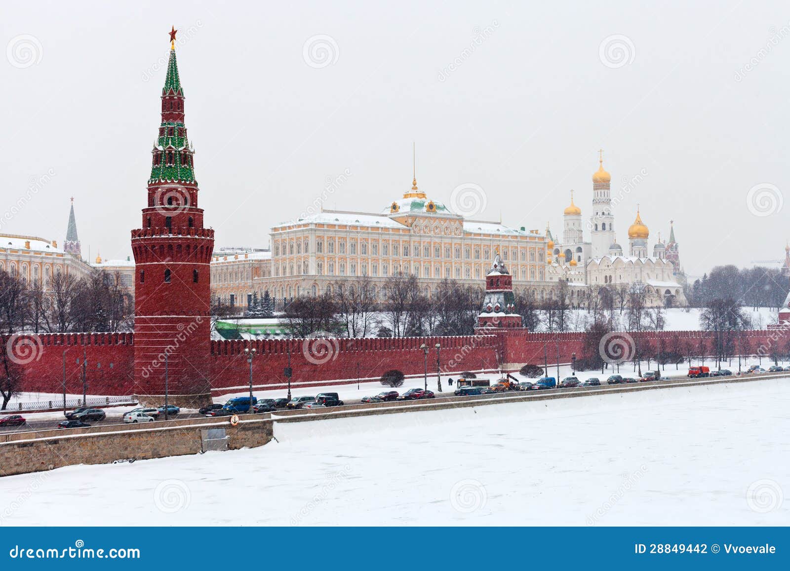 Panorama of Kremlin Wall and Tower in Winter Stock Photo - Image of ...