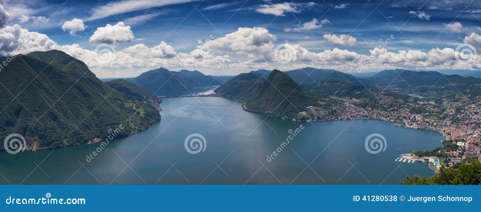 Panorama of Lake Lugano stock photo. Image of mount, landscape - 41280538