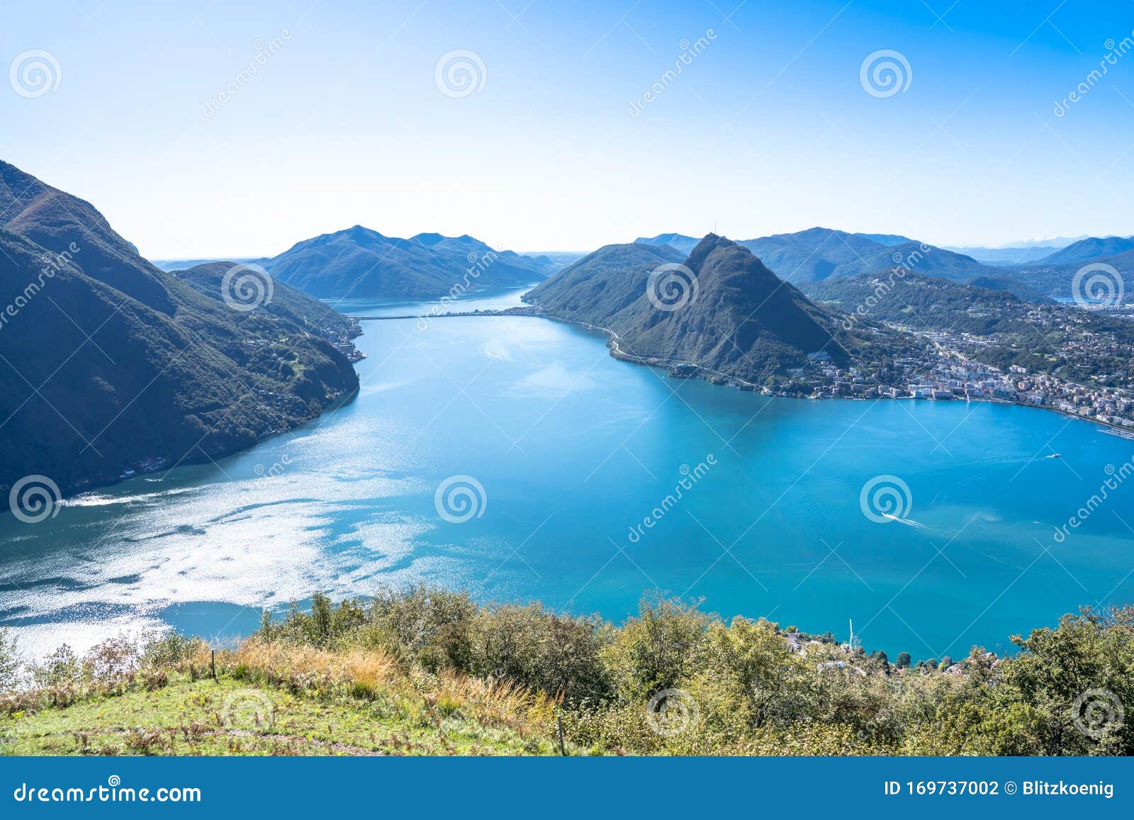 Panorama of Lake Lugano, Switzerland Stock Photo - Image of hills, calm ...